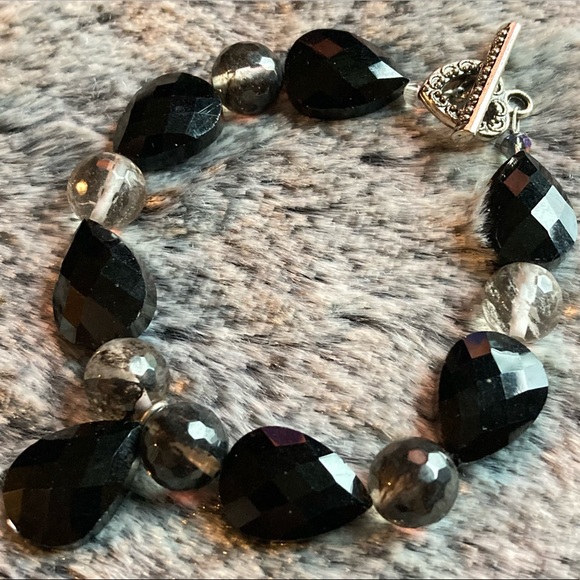 Fathom Designs | Jewelry | Faceted Jet Bracelet Wclear Black Swirled ...